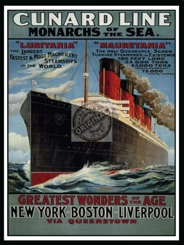 Jumbo Metalowy plakat reklamowy blacha tin sign Parowce Linii Cunarda ...